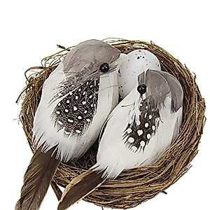 Simulation Bird Nest with Bird and Eggs Decor,Fake Foam Feather Birds,Artificial Birds,for DIY Craft Tree Decoration(1set)