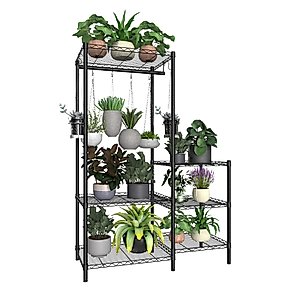 Xiofio 6-Tier Plant Stand for Indoor Outdoor, Large Reinforced Plant Shelf for Multiple Plants for Hanging ,Adjustable,Suitable for Bedroom Living Room Balcony Garden,Black