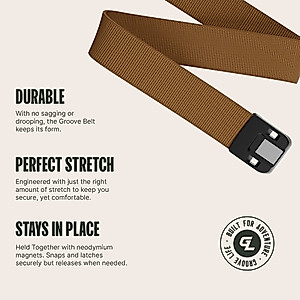 Groove Life Groove Belt Low Profile Midnight/Buck - Men's Stretch Nylon Belt with Magnetic Aluminum Buckle, Lifetime Coverage - Large (37-40")