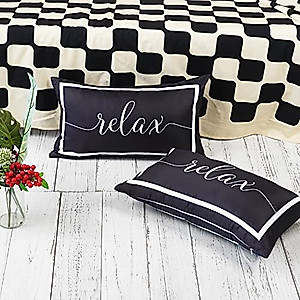 ONWAY Outdoor Waterproof Throw Pillow Covers 12x20 Set of 2 Black and White Pillows Relax Decorations for Patio Furniture Garden Couch Tent Balcony