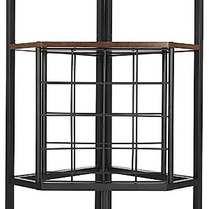 HAPPCUCOE 5 Tier Freestanding Corner Wine Rack,Kitchen Corner Shelf with Glass Holder,Storage Shelf,Storage Organizer for Home Kitchen Dining Room (Brown)