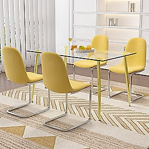 Glass Dining Table，51" Modern Rectangular Table with Spacious Tempered Glass Tabletop & Gold Plated Table Legs，Simplistic Kitchen Table, Versatile Table for Home Office