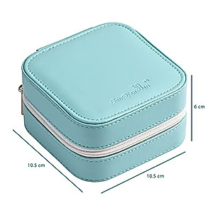 Luxury Leather Travel Jewelry Box for Women Mini Organizer Small Jewelry Portable Travel Case for Rings Earrings Necklace Multifunctional Storage Mother's Day Gift Women Wife Daughter Gift Lake Blue)