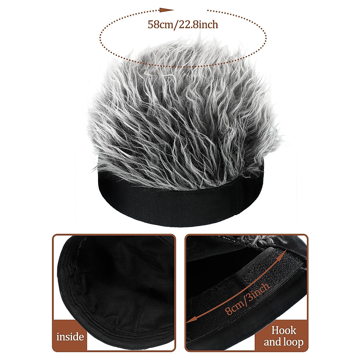 3 Pcs Men's Novelty Hair Hats Spiked Funny Golf Visors Adjustable Wig Visor Hat Wig Peaked Baseball Hat for Men Women Gifts (Solid Color)