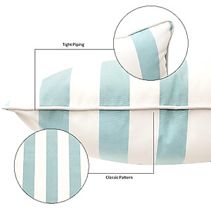 LebenLiebe Decorative Patio Throw Pillows Pack of 2 Water Resistant Pillow Set of 2(18" x 12") Double Printed Rectangle Pillow for Outdoor Sofa&Chair,Light Blue Stripes