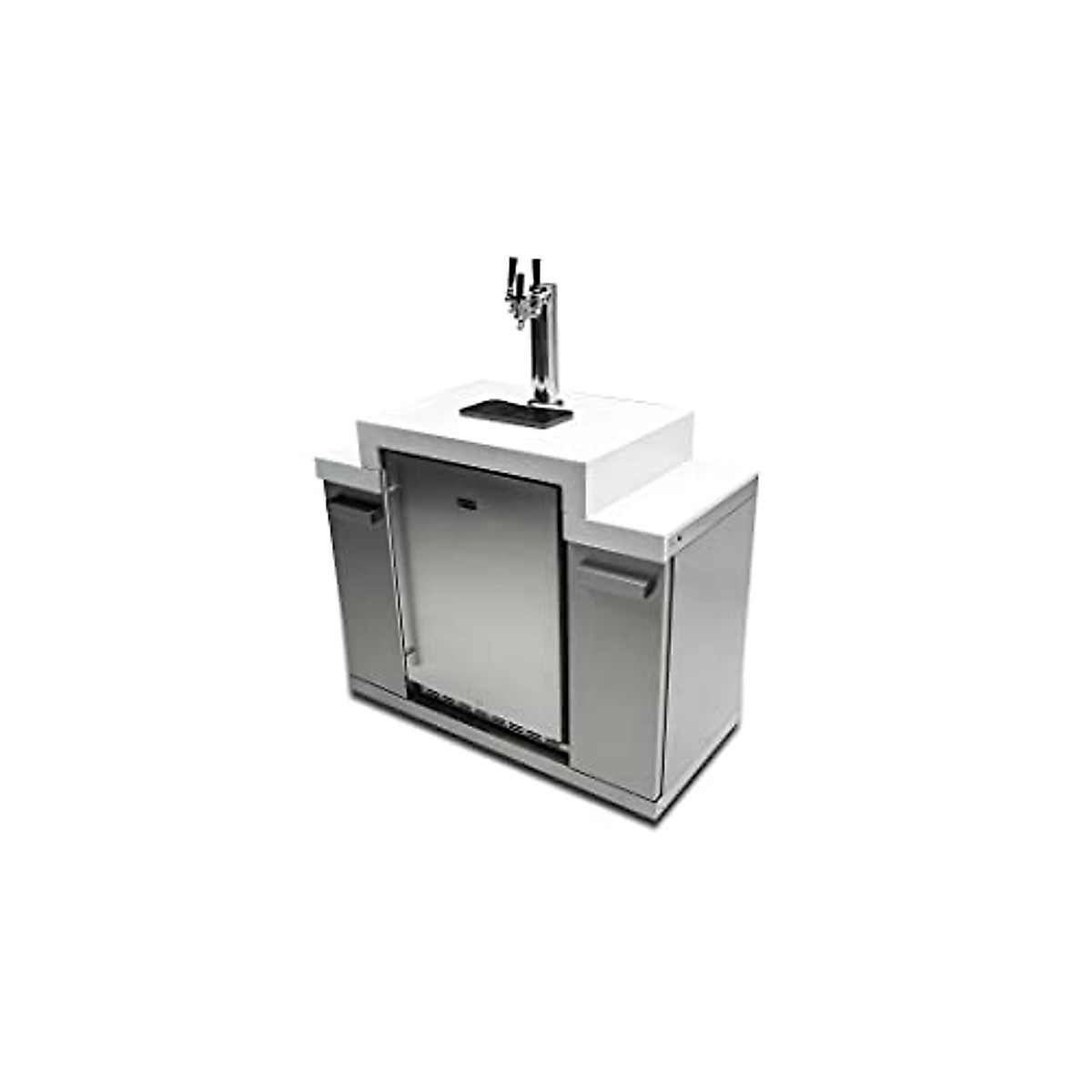 Mont Alpi MA-KEG Stainless Steel Outdoor Rated 3 Beer Tap Kegerator Keg Center Refrigerator Module w/Digital Display + White Granite Countertop - Holds 3 Pony Kegs - Fits Island Grills