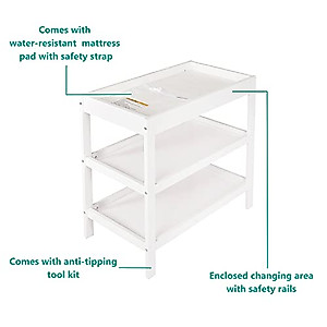 Dream On Me, Ridgefield Changing Table, White , 33.5x16x33.5 Inch (Pack of 1)