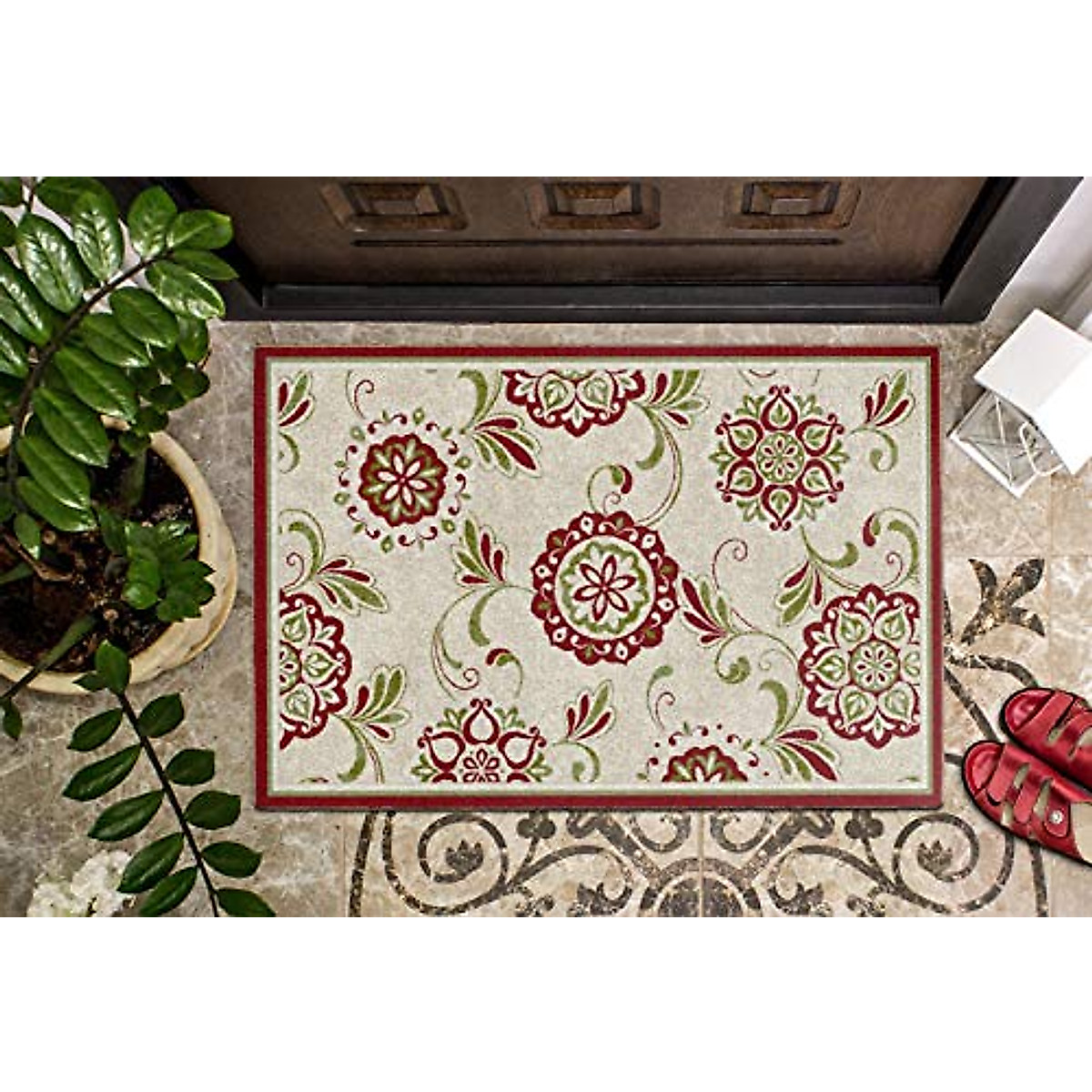 Brumlow MILLS Samara Home Indoor Area Rug with Traditional Floral Print Pattern for Living Room Decor, Dining Room, Kitchen Rug, or Bedroom Carpet, 30" x 46", Red