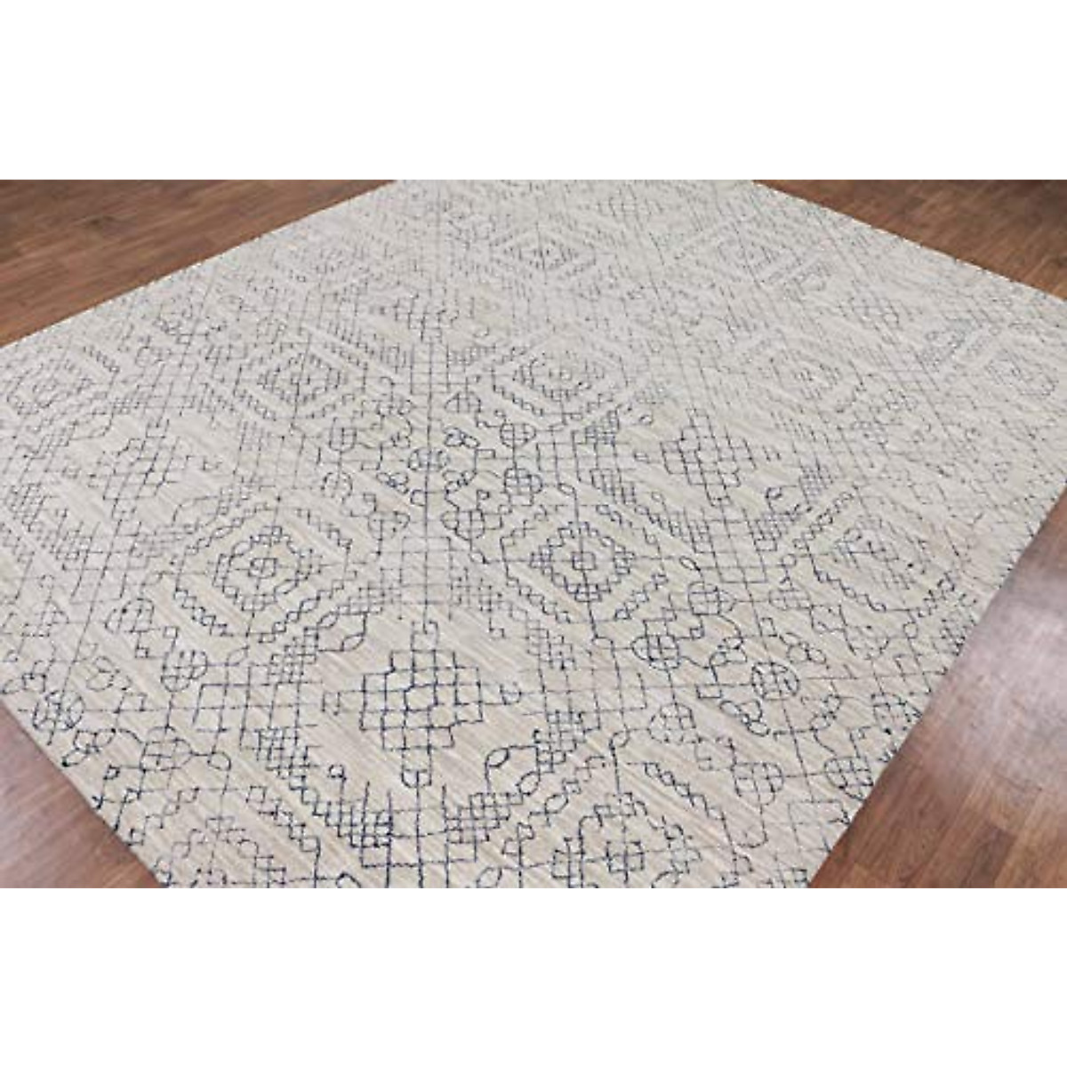 New Azulejo Natural Beige Moroccan Contemporary Handmade Tufted 100% Woollen Area Rugs & Carpet (8x10 ft - 250x300 cm)