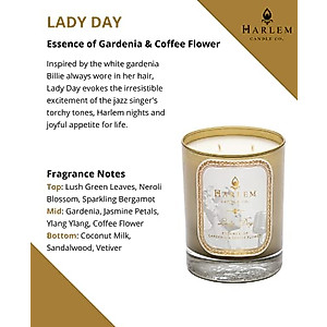 Harlem Candle Company Lady Day Luxury Scented Candle, Double Wick, 12 oz Gold Glass Jar, Soy Wax, Gift Box, Scents of Jasmine, Ylang Ylang, Neroli Blossom and Bergamot