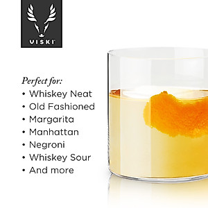 Viski Element Tumblers, Rocks glass, Modern Minimalist Old Fashioned Cocktail Glasses, Ultra Fine Crystal 13.5 Oz Set of 2