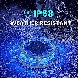 SIEDiNLAR Solar Deck Lights Outdoor 2 Modes 16 LEDs Driveway Markers Dock Light Solar Powered Waterproof for Ground Step Stair Pathway Walkway Garden Yard Road 4 Pack (Blue/Red)