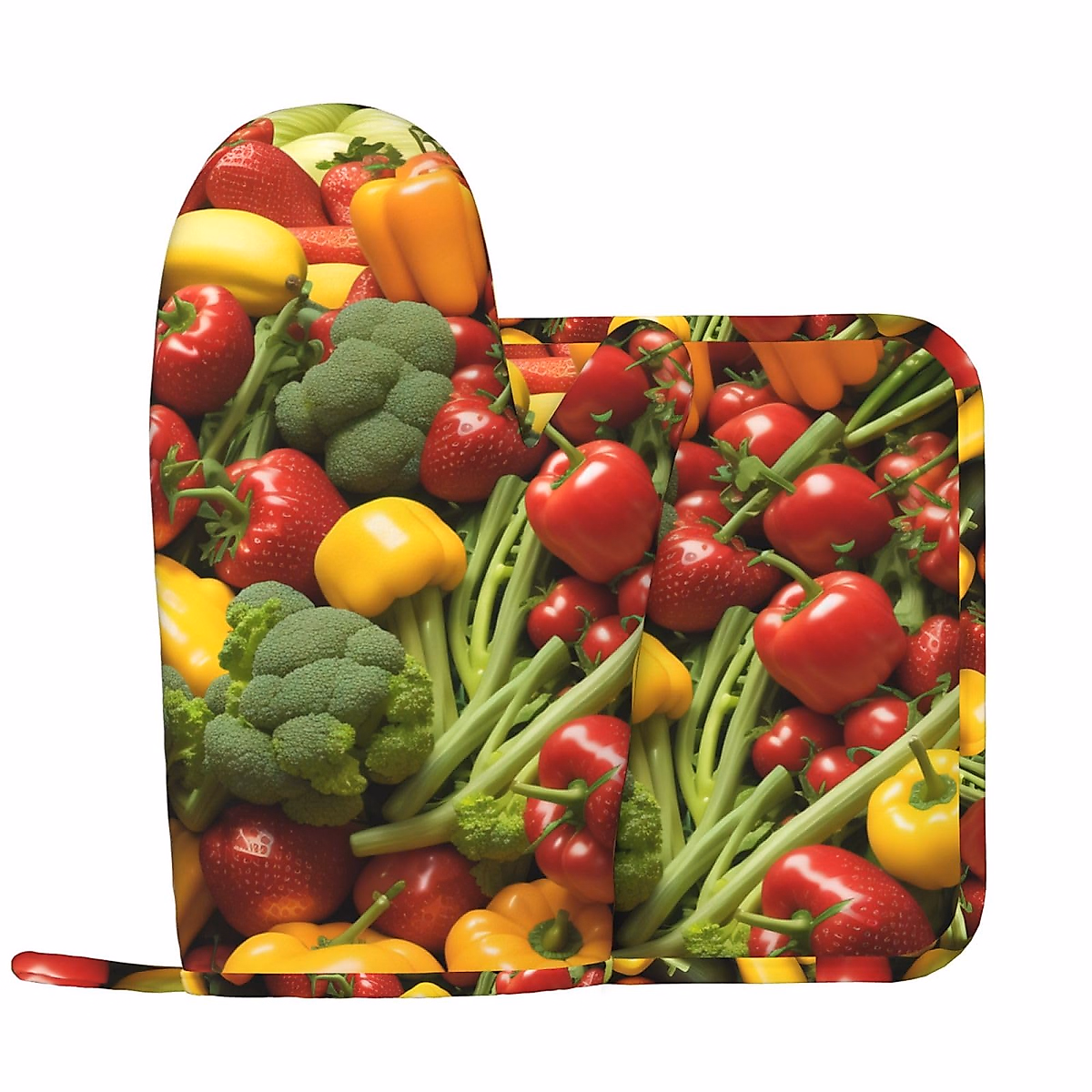 Fruit and Vegetable Silicone Oven Mitts Pot Holder Sets 2pcs Cute Design Washable Non Slip Kitchen Heat Resistant Mat Women's Cooking Gloves for Baking and BBQ Wear