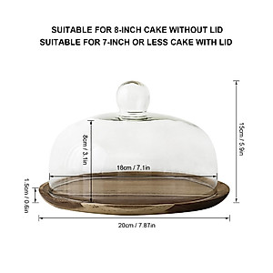 KVMORZE Cake Stand with Glass Dome, 2-in-1 Acacia Wood Cheese Cupcake Serving Platter, Covered Platter, 7.8" Cake Fruit Display Server Tray for Kitchen, Birthday, Wedding, Event, Pies, Appetizer
