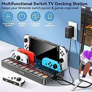 Switch Docking Station for TV with Controller Charger, Replacement for Switch TV Dock with HDMI Adapter, Switch Base Station Portable Charging Dock for Nintendo Switch Accessories Kit, 10 Game Slots