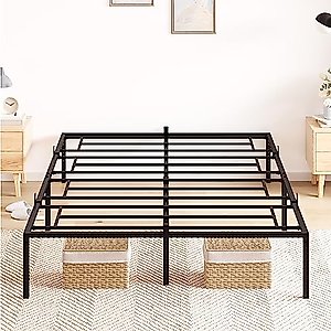 IDEALHOUSE Full Size Bed Platform Frame, Metal Full Bedframe No Box Spring Needed, 14 inch Easy to Assemble Noise-Free Black Mattress Frame - Full