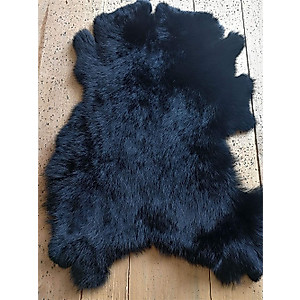 Natural Tanned Assorted Rabbit Pelts Rabbit Fur Hide (10" by 12" Rabbit Pelt with Sewing Quality Leather) (Natural Black)