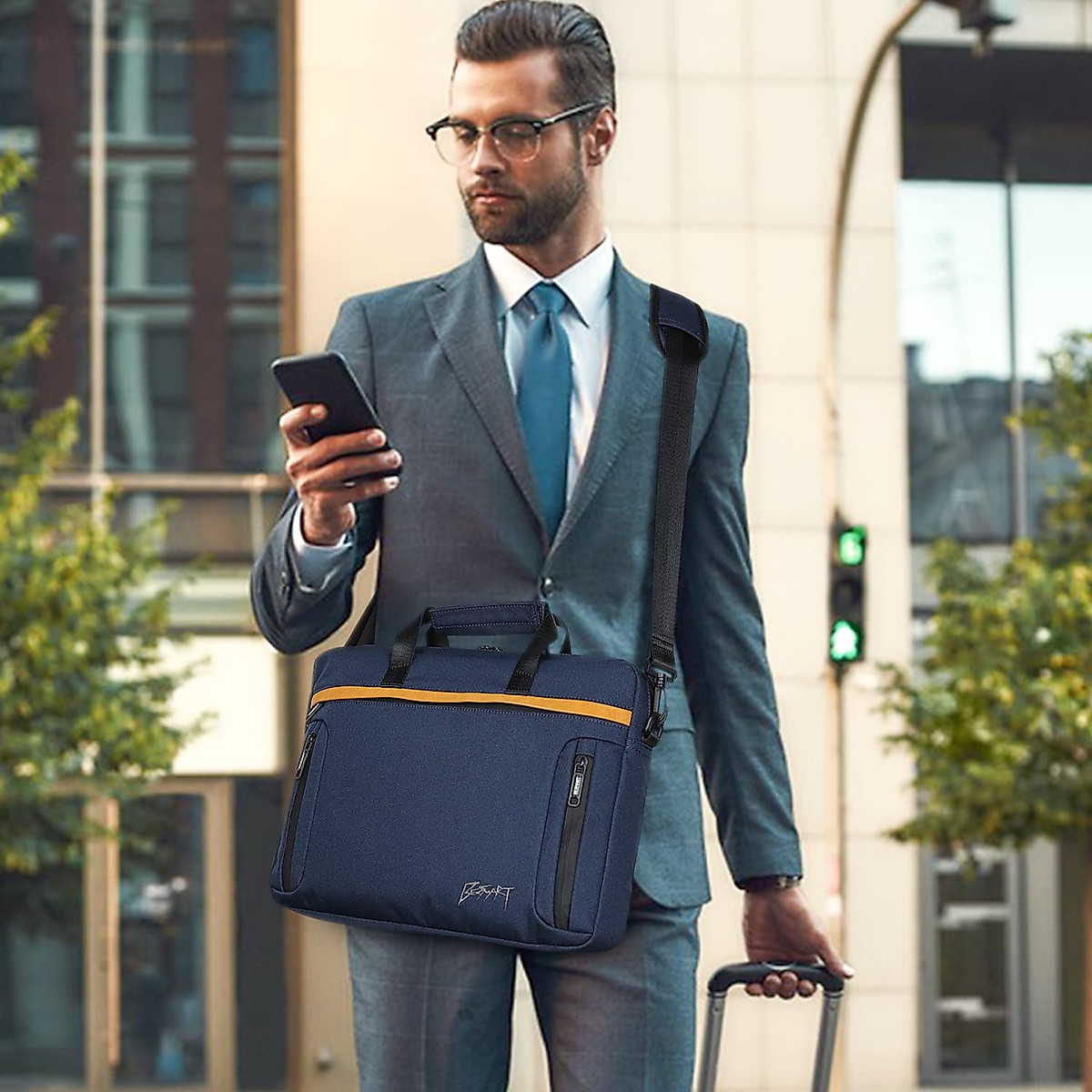 BE SMART Business Laptop Carrying Case bag, Briefcase Messenger Bag fits 15.6 inch Computer, Crossbody Shoulder Bag with RFID Pocket for Work or travel, Man & Woman