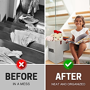 SAM AND MABEL Stair Baskets for Carpeted and Wooden Stairs - 16” L x 9.5” W x 16” H Foldable Staircase Basket with Handles, Stair Step Storage Organizer for Home Office Decor (Grayish Beige)