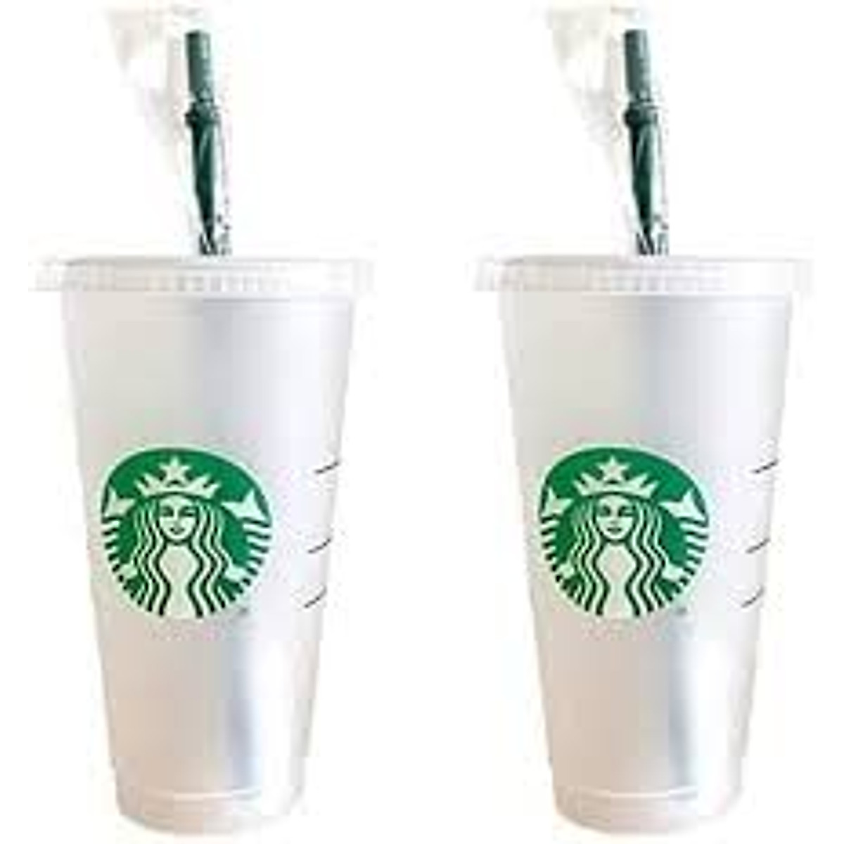 Starbucks 2 Pack Bundle - Reusable Frosted 24 oz Cold Cups with Lid and Green Straw w/ Stopper