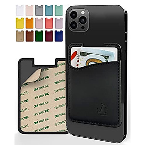 Premium Leather Phone Card Holder - Stick On Wallet for iPhone and Android Smartphones - Minimalist Style with Non-Slip Lining Secures Up to 3 Cards Kangaroo (Black Leather) by Wallaroo
