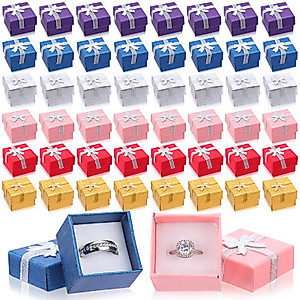 72 Pcs Ring Gift Box 1.6 x 1.6 x 1.1 Inches Hard Cardboard Jewelry Boxes with Ribbon Bow Small Ring Box Gift Cases for Earring Packaging Necklace Bangle Bracelets Weddings (Modern Color)