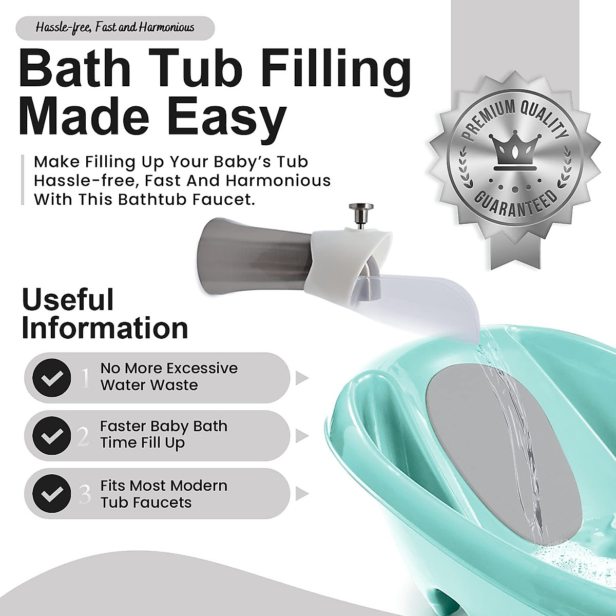 Bath Helper - Bath Tub Faucet Extender - Guides Water Directly from Faucet to Baby Bath Tub Without Excessive Water Waste and Splashing, 1 Pack (Clear White)