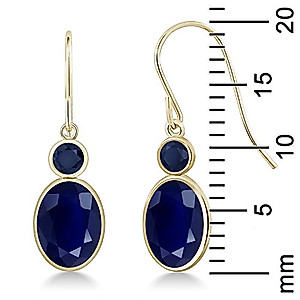Gem Stone King 14K Yellow Gold Blue Sapphire Hook French Fish Ear Wire Dangle Earrings For Women (3.84 Cttw, Gemstone September Birthstone, Oval 8X6MM, Round 3MM)