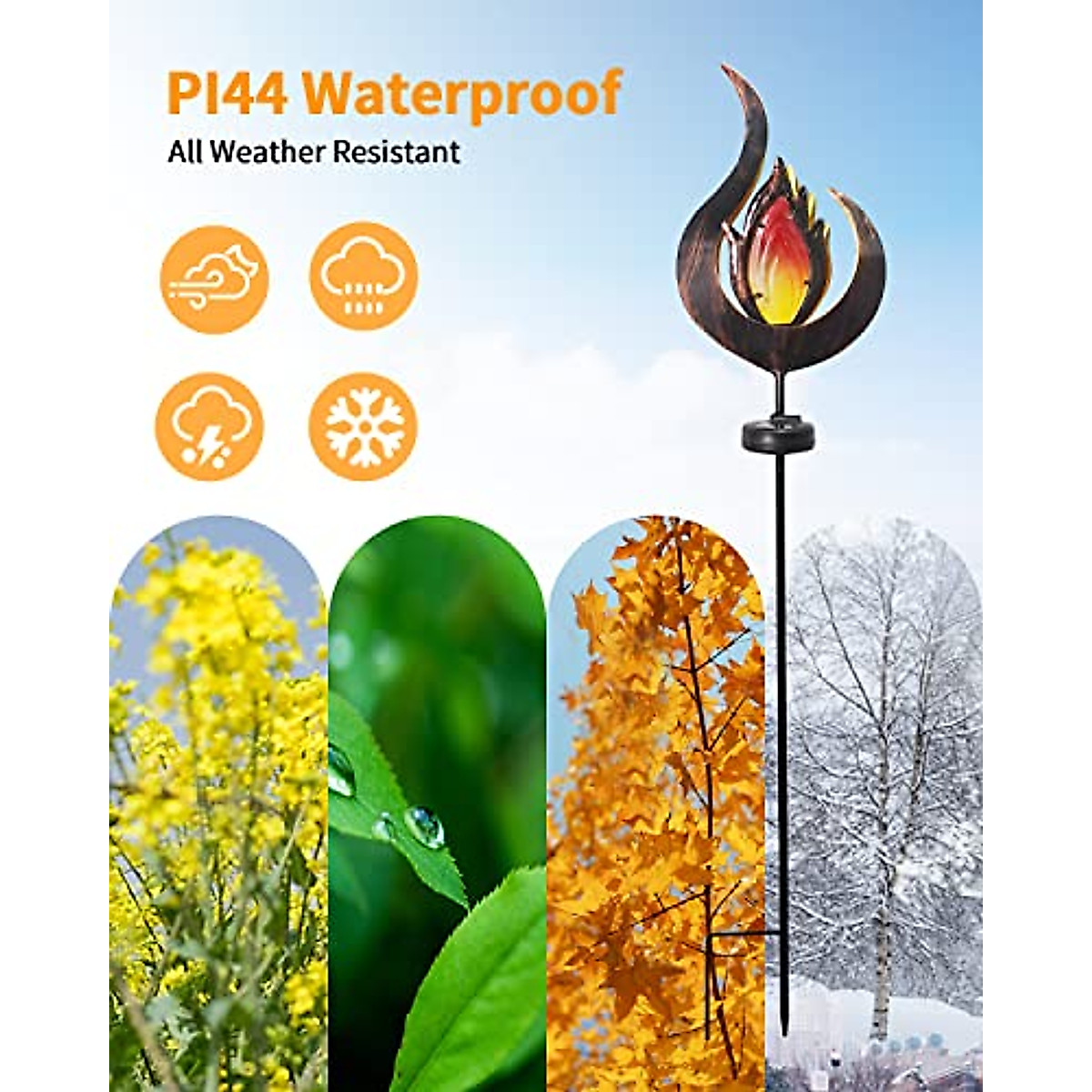 LOGUIDE Garden Solar Lights Outdoor Decorative,Metal LED Garden Stake Lights,Flame Shape Waterproof Garden Lights for Garden Art,Backyard,Deck,Flower Bed,Lawn,Patio or Outdoor Clearance Decorations