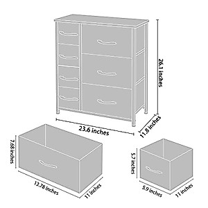 AZL1 Life Concept Vertical Dresser Storage Tower, Steel Frame, Wood Top, Easy Pull Fabric Bins-Organizer Unit for Bedroom, Hallway, Entryway, Closets-7 Drawers, Light Grey