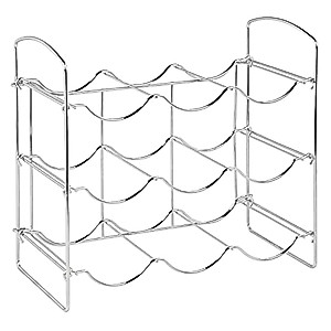 mDesign Metal Wire Free-Standing Water Bottle Rack - Storage Organizer for Kitchen Countertops, Pantry, Fridge - 3 Levels, Holds 9 Bottles - Chrome