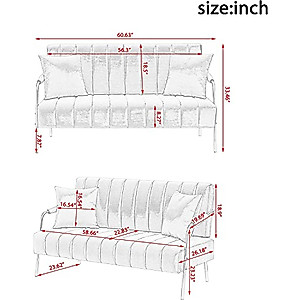 60" Contemporary Loveseat Sofa with 2 Pillows Modern Upholstered Twin Size Small Loveseat Couch Accent Sofa for Small Spaces Cashmere Sofa Couch with Golden Metal Legs for Bedroom Living Room (Pink)