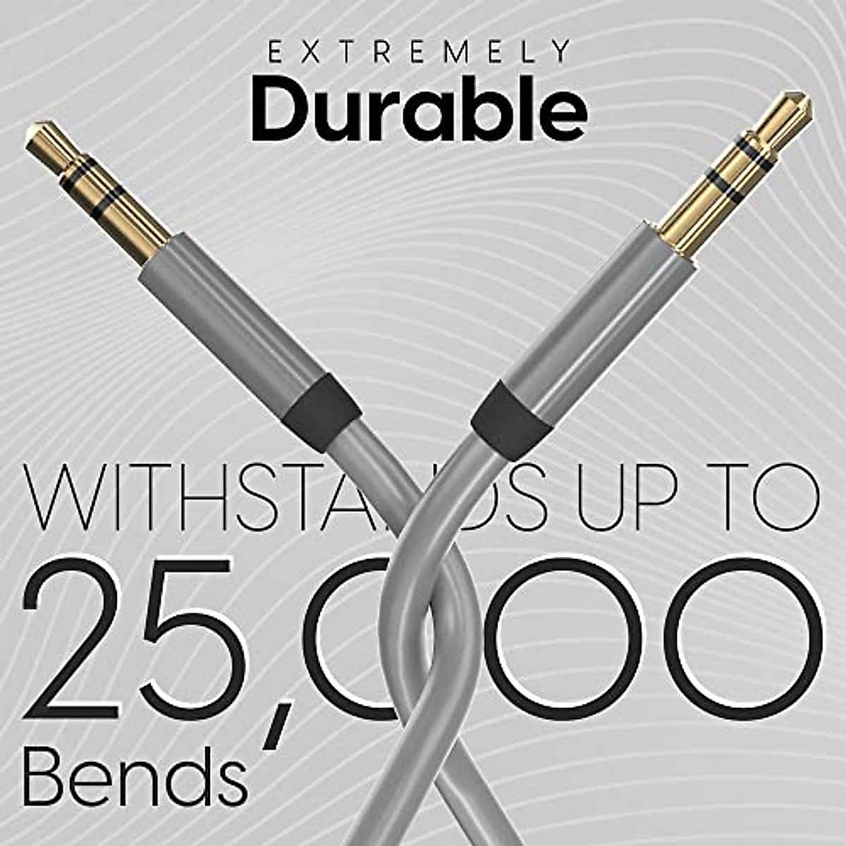 TALK WORKS Aux Cable 3.5mm Audio Cord for Car - 6ft Long Heavy-Duty Male to Male Jack Extension & Adapter Aux Cord for iPhone, Android, Samsung Galaxy, Headphones, Slate - 2 Pack
