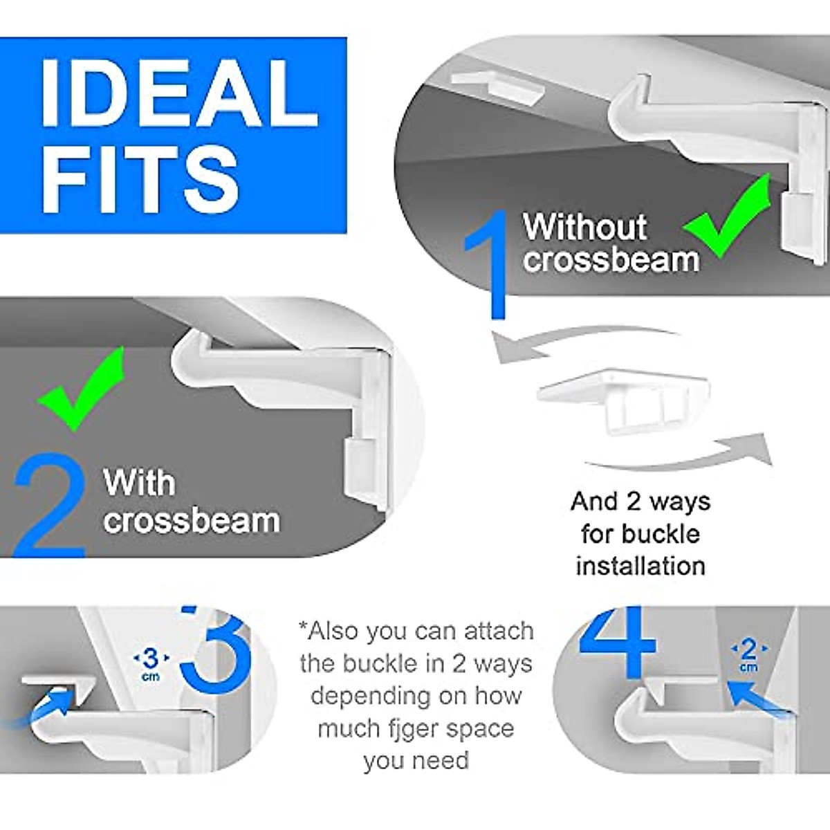 Upgraded Version 12 Pack Child Proofing Cabinet Locks White,Baby Safety Latches with Strong Adhesive,Baby Proof Latch Lock for Kitchen Cabinets Cupboards Drawers Doors Locks,No Drilling