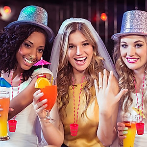 AUEAR, 12 Pack Team Bride and Bride To Be Plastic Beaded Shot Glass Necklace with Gold Foil for Bachelor Wedding Party and Bridal Shower Decorations