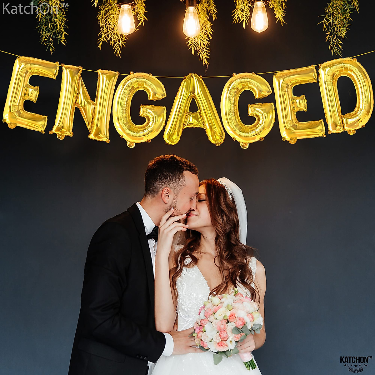 KatchOn, Gold Foil Engaged Balloons Letter - 16 Inch | Engagement Balloons for Engagement Party Decorations | Bachelorette Party Decorations | Engagement Party Balloons for Engagement Decorations