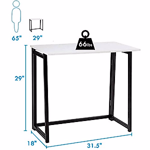 LUARANE Foldable Computer Desk, No Assembly Folding Desk, Study Laptop Writing Desk, Compact Reading Table for Small Space Bedroom Home Office (White)