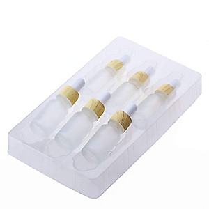 Furnido 10ml White Frost Glass Dropper Bottle,Refillable Cosmetic Packaging Eye Dropper Container Vials Essential Oil Bottles With Wood Grain Lid Travel Glass Essence Bottle,Dropper Vial-6 Pack