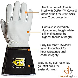 Superior 370GFKLL Precision Arc Goatskin Leather TIG Welding Glove with Kevlar Lining, Work, Large (Pack of 1 Pair)