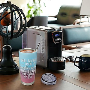 CTIGERS Funny Daughter in Law Tumbler with Lid and Straw Insulated Travel Mug Gifts for Daughter-in-law Birthday,Christmas,Thank Giving Day,Wedding Gifts 20 oz Blue Red Gradient