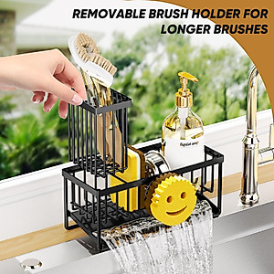 Sponge Holder for Kitchen Sink,Smiley Face Sink Caddy with Removable Brush Holder,Self-Draining Sponge Caddy for Sponge,Soap,Dish Brush,Scrubber,Kitchen Essentials and Gadgets