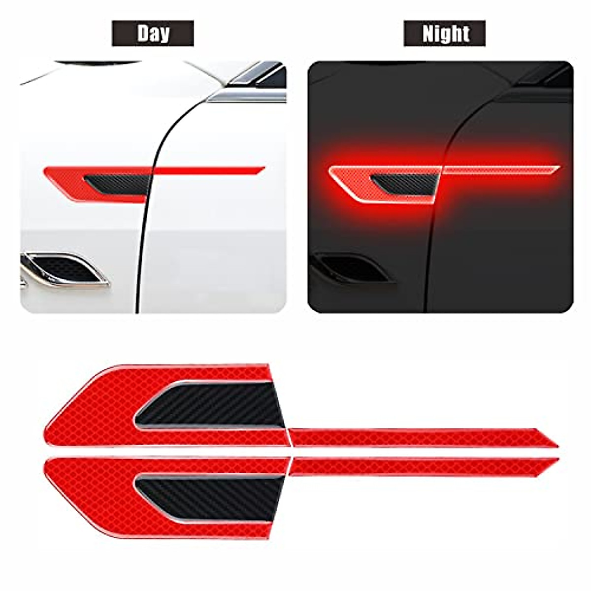 Yungeln Carbon Fiber Car Door Handle Stickers Rearview Mirror Reflective Warning Stickers Universal Auto Door Handle Scratch Cover Guard Protective Film Pad with Safety Reflective Strips 12 Pack