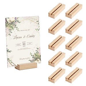 10 PCS Wood Place Card Holders,Wood Sign Holders,Table Number Holder Stands,Picture Holder,Name Card Holder for Wedding,Retail Shop,Parties, Anniversaries,Business Card Holders for Decoration,Events