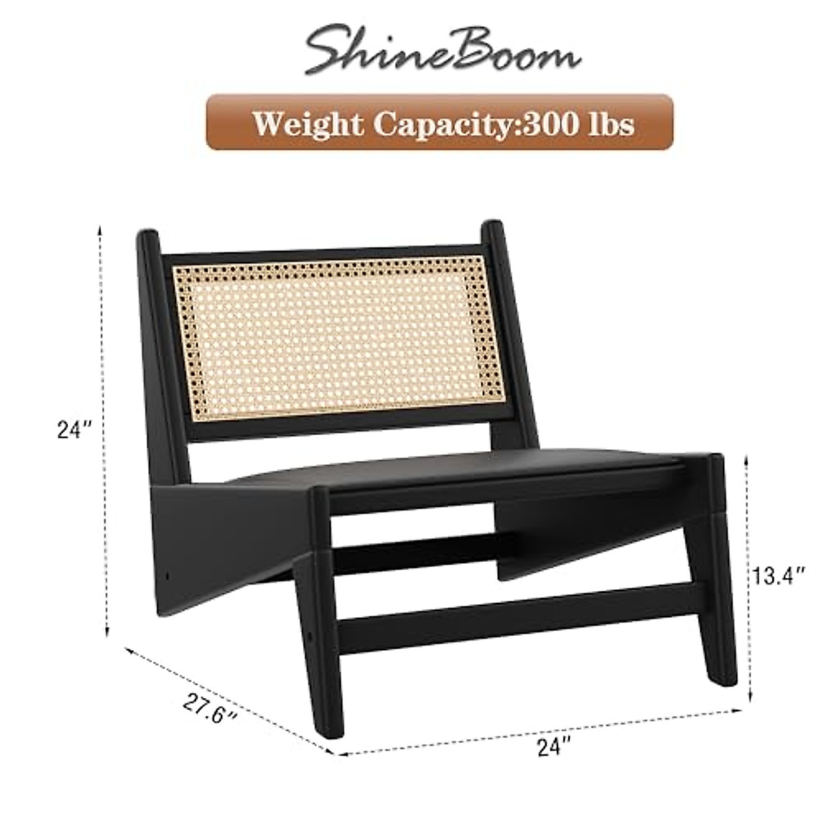 SHINEBOOM Accent Rattan Chairs Mid Century Mordern Boho Side Corner Comfy Chair for Living Room Bedroom Balcony Reading, Black