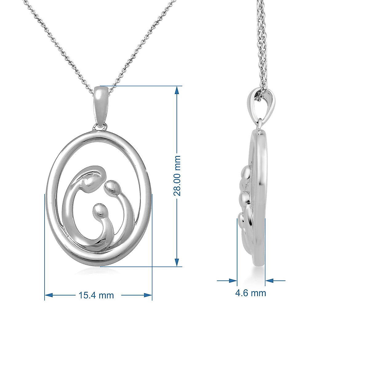 Jewelili Mother and 2 Children Necklace Pendent in Sterling Silver with 18 inch Rolo Chain