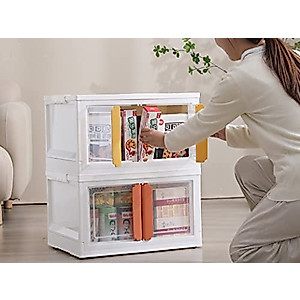 4EVRYAUN 58L Washable Foldable Clear Storage Bins Large Organizer Containers with Lids & Wheels, for Bedding, Toys, Food, White+Yellow