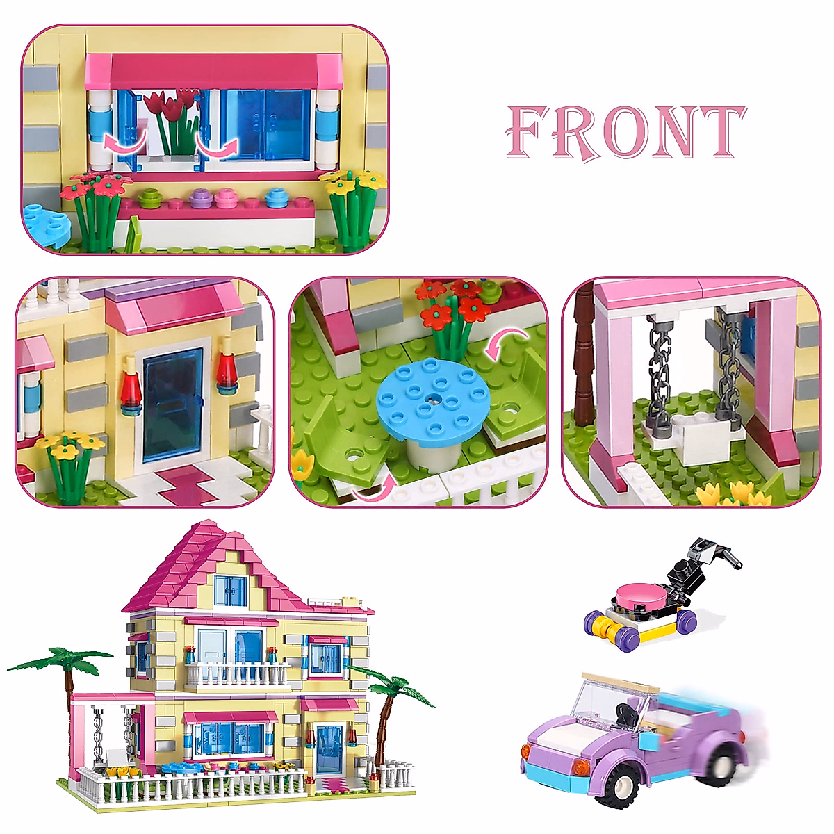Finebely Dream Girls Friends House Building Set, Villa House Building Blocks Kit Included 4 Mini Toy Figures, a Buildable Car, Swing, for Girls Kids Aged 8 Years and Up, 892 PCS