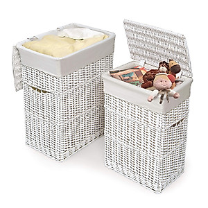 Wicker Two Laundry Hamper Set with Lids and Fabric Liners