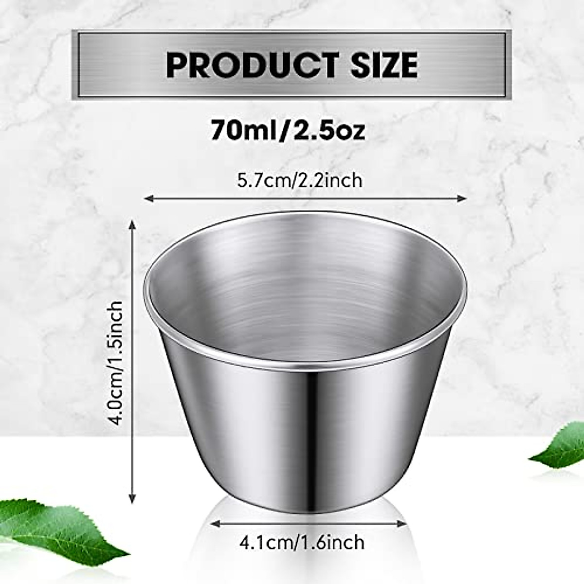 Potchen 100 Packs 2.5 oz Condiment Sauce Cups Stainless Steel Dipping Sauce Cups Reusable Condiment Dishes Individual Round Condiments for Condiments Vinegar Butter Ice Cubes Nuts Ketchup Honey