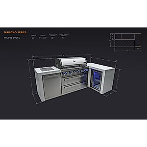 Mont Alpi MAi805-D90FC 44-inch 6-Burner 115000 BTU 90 Degree Corner Deluxe Stainless Steel Gas Outdoor Barbecue Island Grill w/Lockable Compact Refrigerator + Infrared Side Burner + Rotisserie Kit